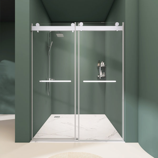 ZEAFIVE Shower & Tub Doors 68" - 72'' W x 76'' H Double Sliding Frameless Shower Door with ...